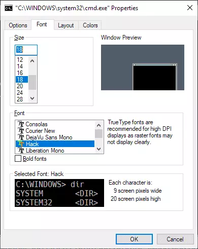 windows console font size