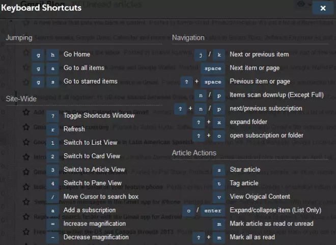AOL Reader shortcuts