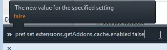 bộ nhớ cache getaddons của phần mở rộng đã được bật