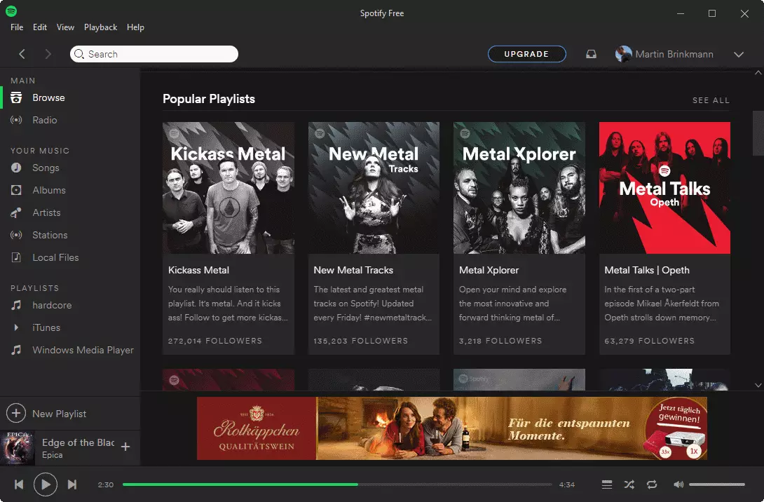 Spotify Free muka iklan browser wéb