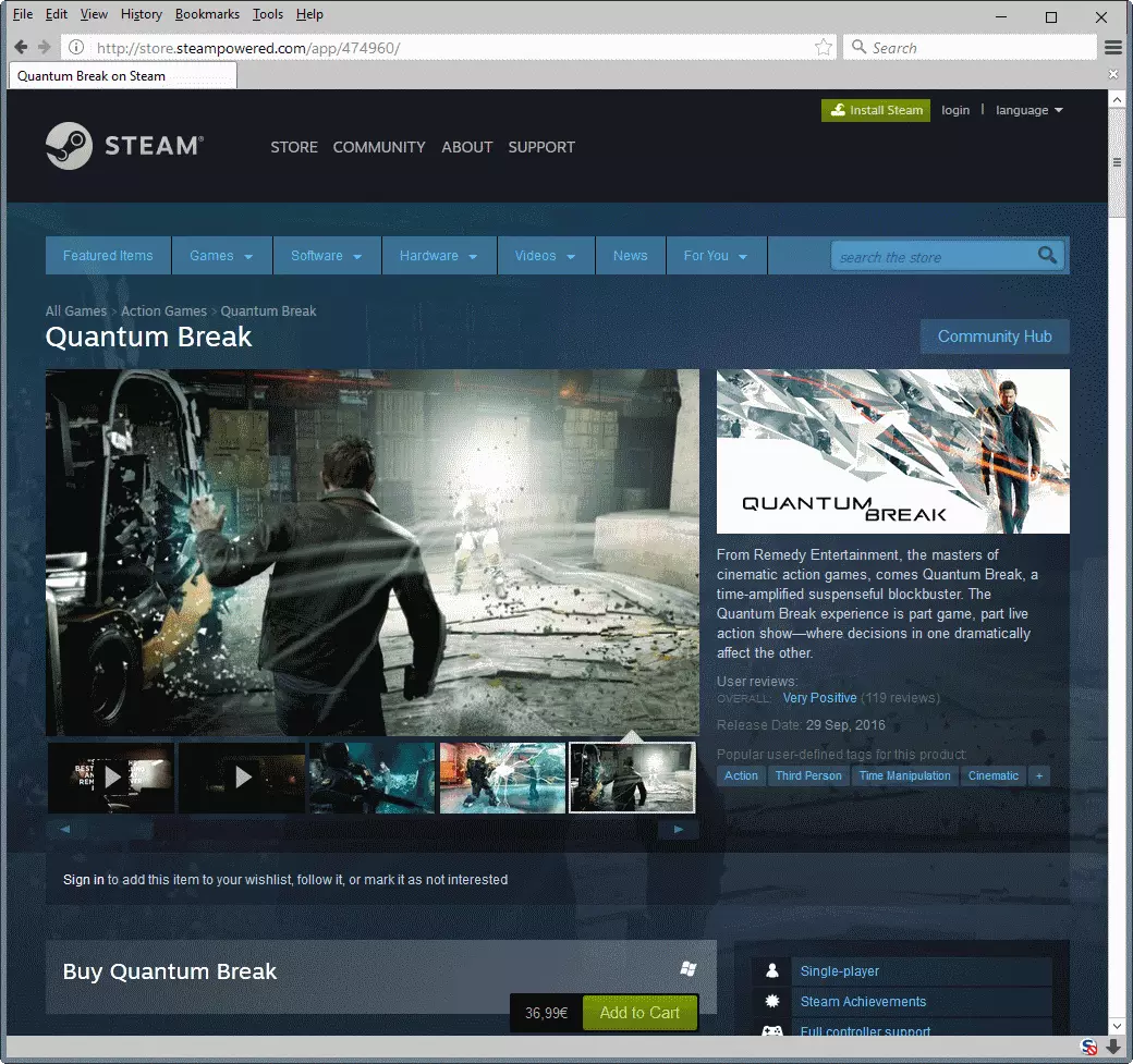 Quantum Break paSteam yakachipa pane paWindows Store