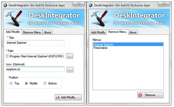 I-DeskIntegrator, Engeza Izixhumanisi Zohlelo Ku-Windows Right-Click Menu