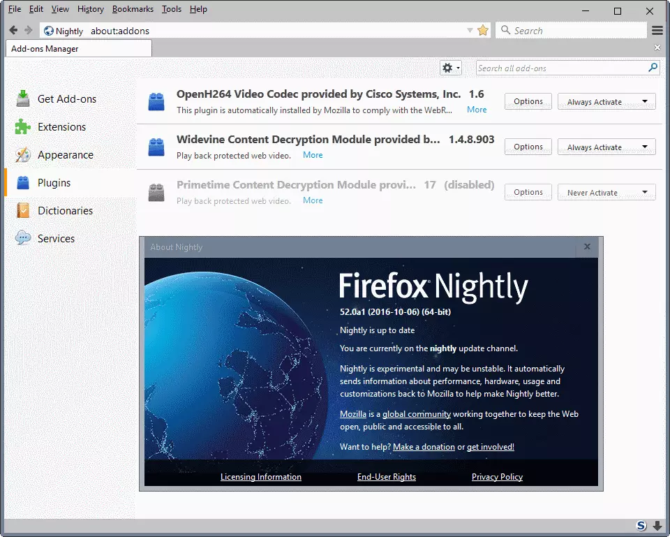 Firefox 52 Nightly: plugin-understøttelse (undtagen Flash) er droppet