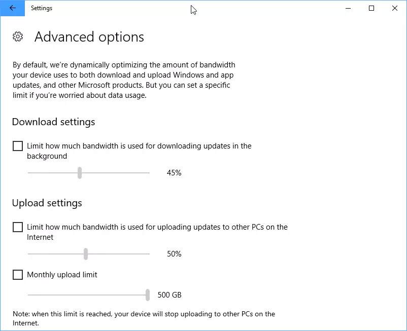Обмеження пропускної здатності оновлення Windows 10