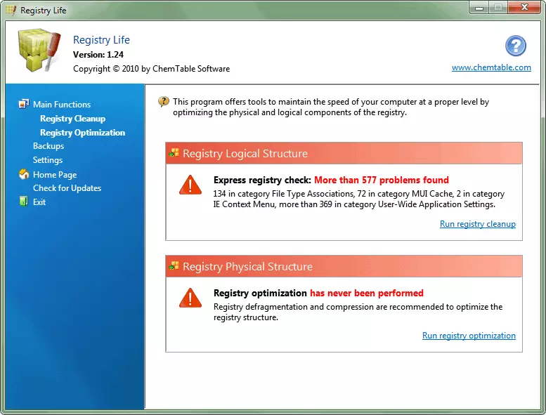 Registry Life, Rens, optimer og sikkerhedskopier Windows Registry