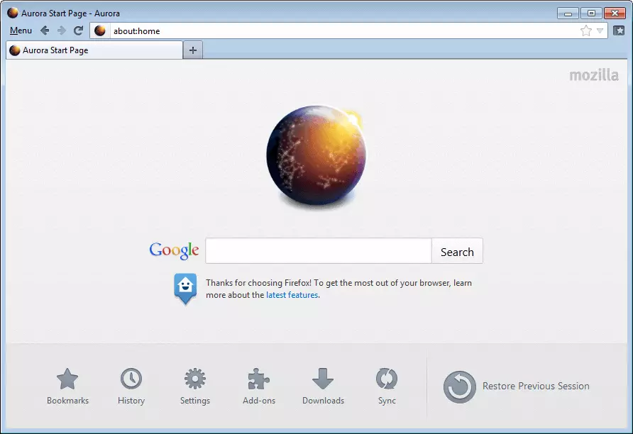 A nova página inicial do Firefox