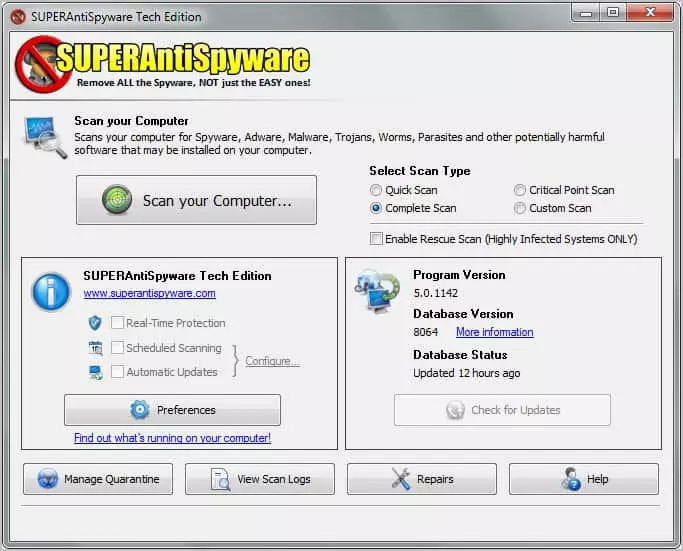 SuperAntiSpyware ഓൺലൈൻ സുരക്ഷിത സ്കാൻ, പോർട്ടബിൾ മാൽവെയർ സ്കാനർ