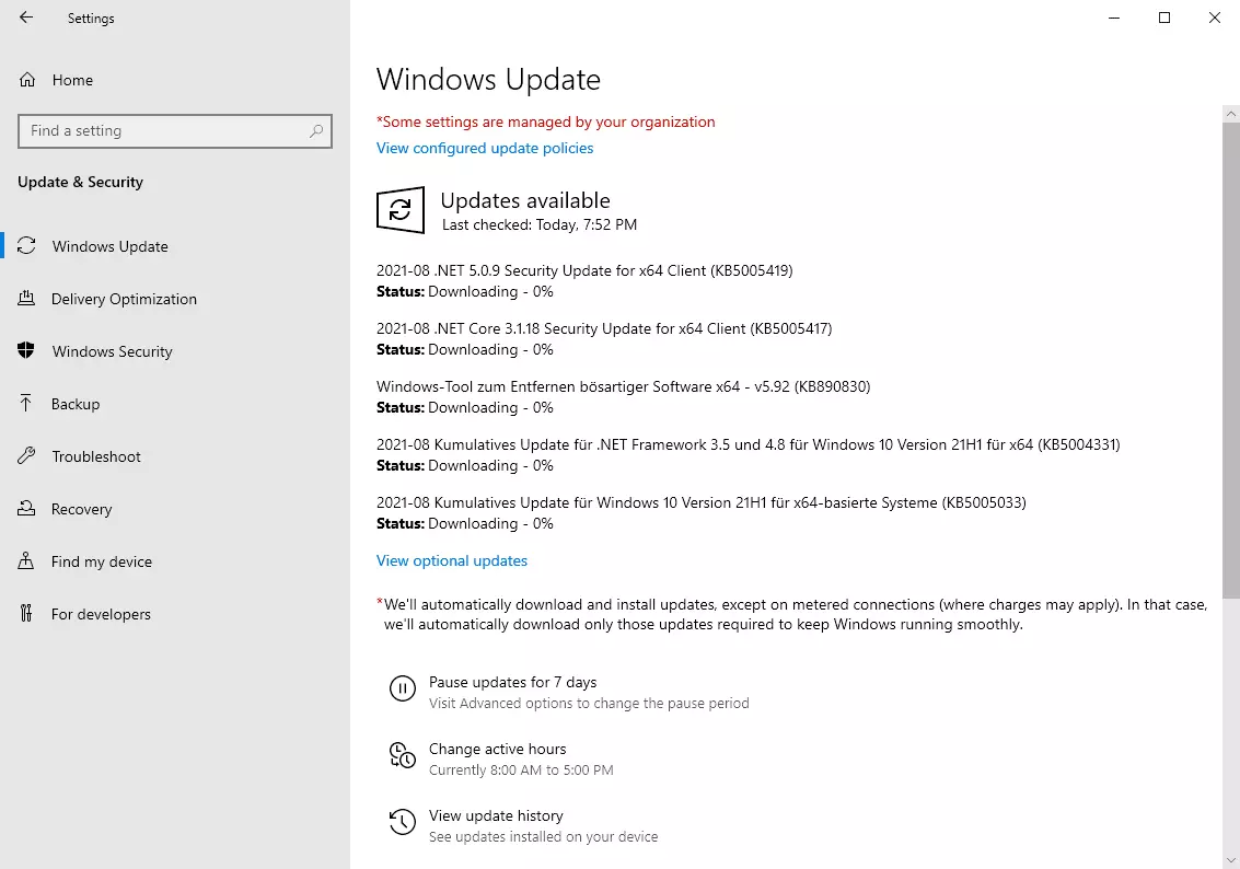 Microsoft Windows sikkerhetsoppdateringer august 2021