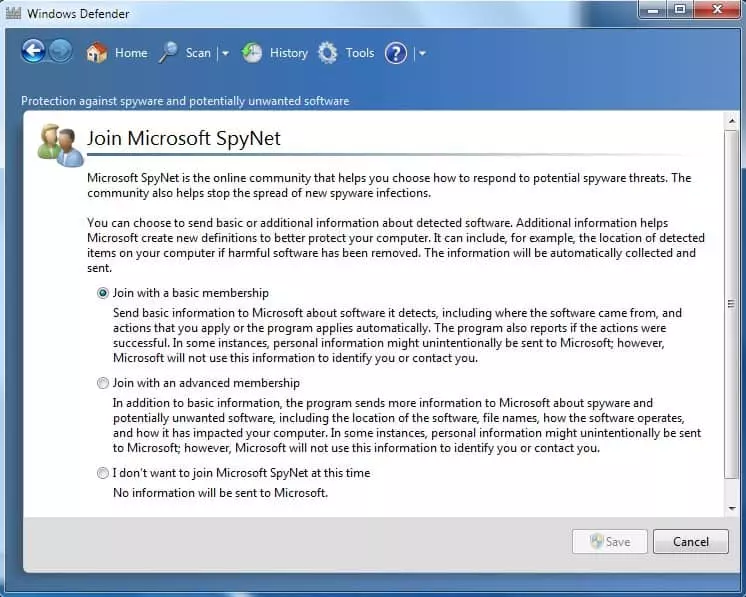 Sådan deaktiveres Microsoft SpyNet på Windows7 6051_1