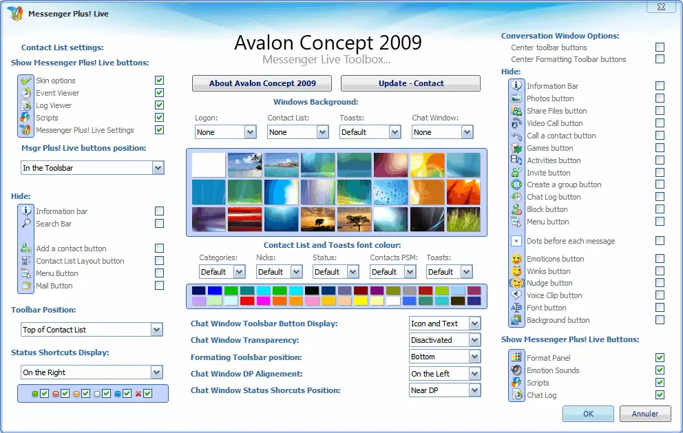 मेसेन्जर लाइभ स्किन Avalon अवधारणा 2009