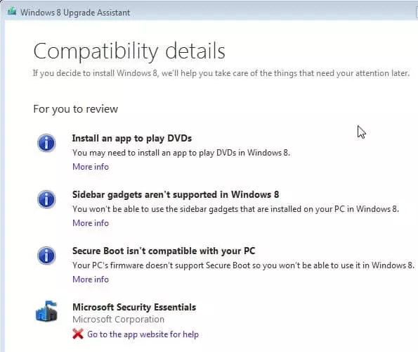 compatibilità di aggiornamento di Windows 8