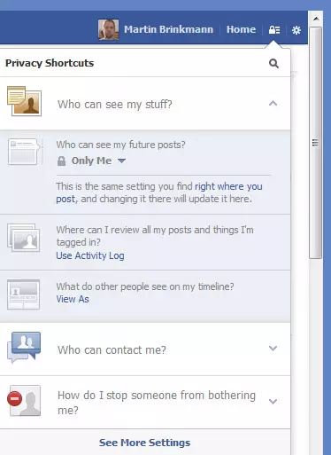 atalhos de privacidade do facebook