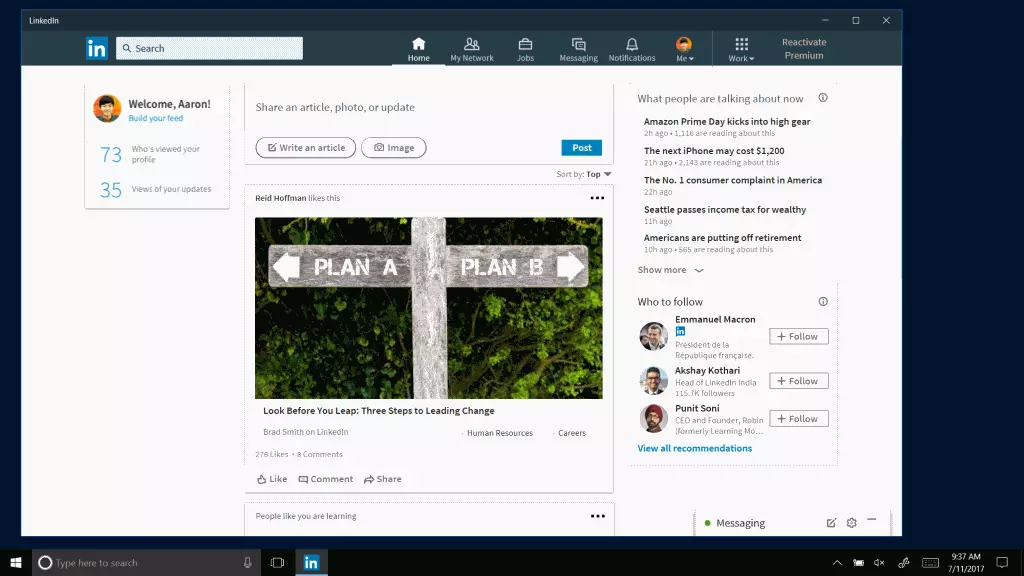 Microsoft inatoa LinkedIn Windows 10 programu (kifuniko cha wavuti)