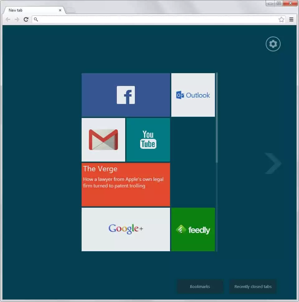 Modern New Tab Page Windows Live fitxak Chrome-ra ekartzen ditu