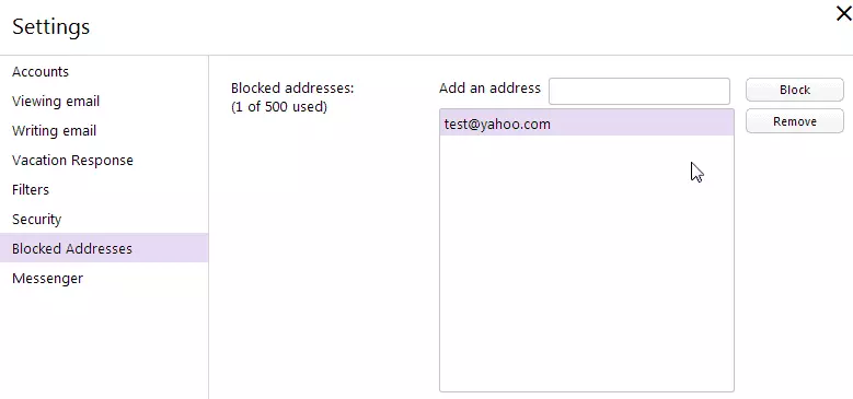 Yahoo-block-enderezos de correo electrónico