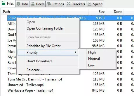 utorrent फाइल क्रम द्वारा प्राथमिकता