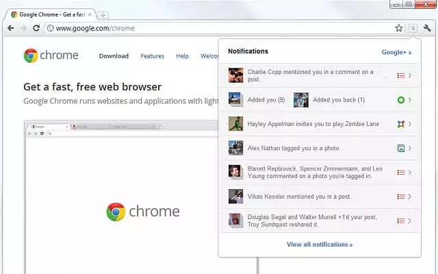 Google e Eketsa Katoloso ea Semmuso ea Tsebiso ea Google+ Bakeng sa Chrome