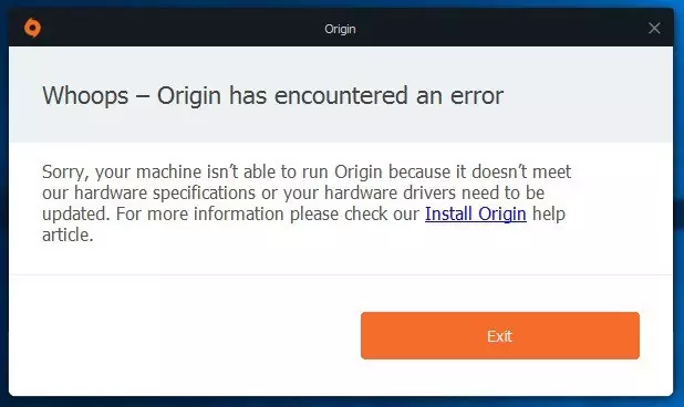 Fix Whoops Origin ha trobat un error