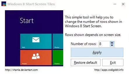 Windows 8: ngarobah jumlah baris mimiti layar