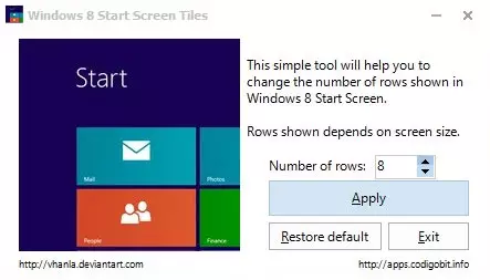 Windows 8: baguhin ang bilang ng mga start screen row