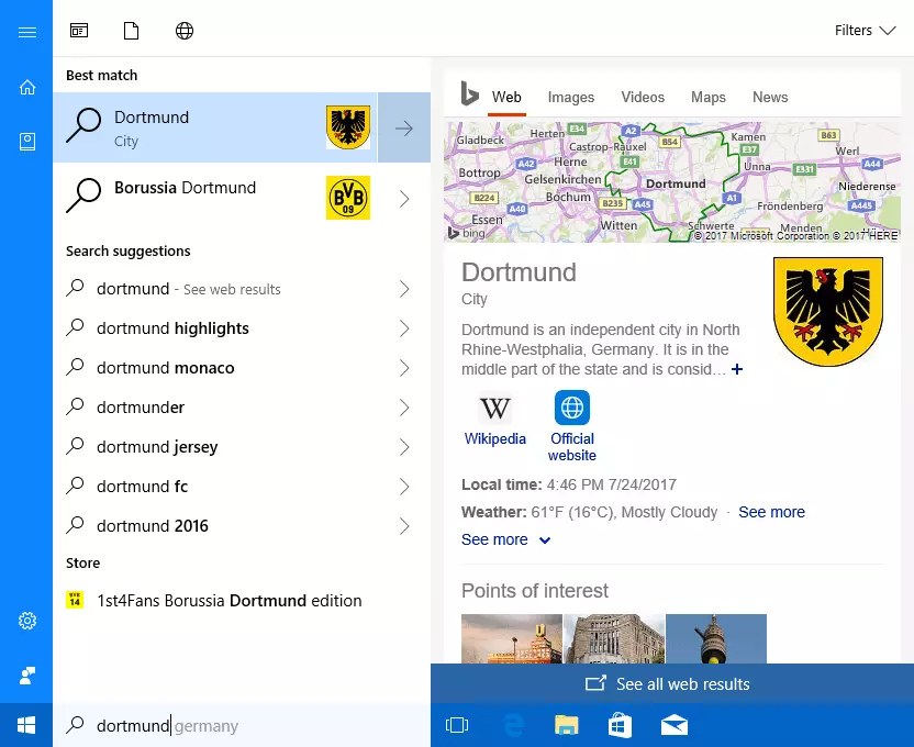 Windows 10 web bilaketa hedatua