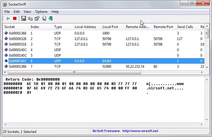 Immonitorja t-traffiku tan-netwerk tal-proċessi tal-Windows b'Socket Sniff