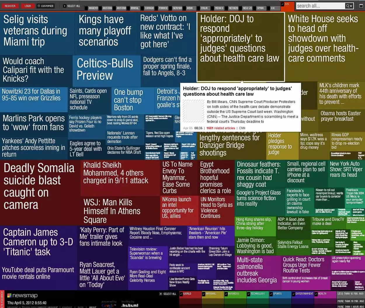 Newsmap, A Google News Visualization