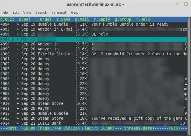 Mutt ni umurongo wumurongo wa imeri ya Linux kandi dore uko wabishyiraho