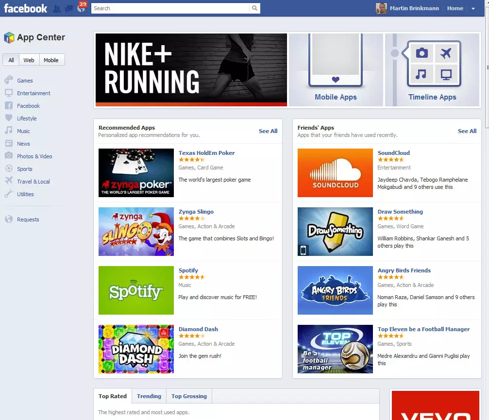 Facebook weputara App Center na US