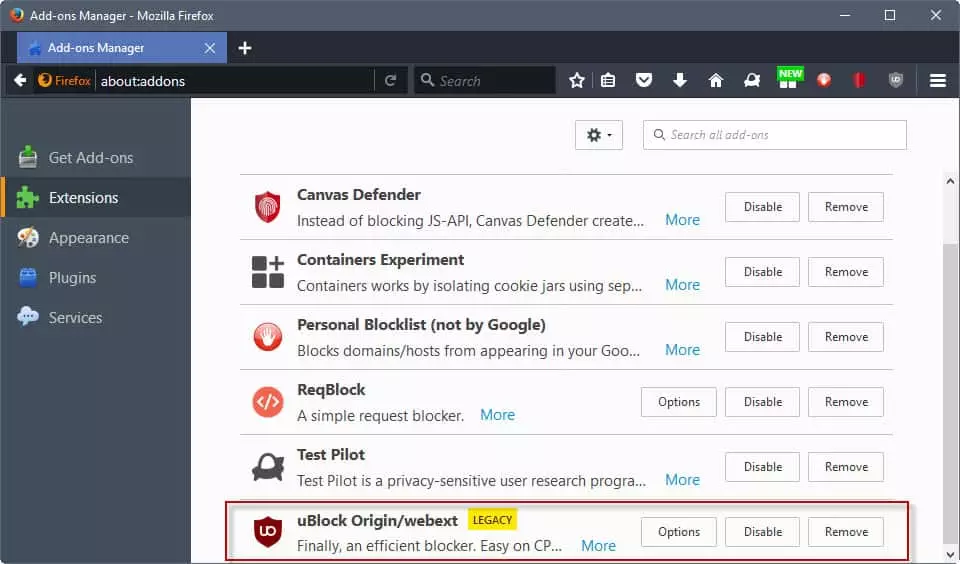 uBlock ఆరిజిన్ WebExtension Firefox AMOలో ల్యాండ్ అవుతుంది