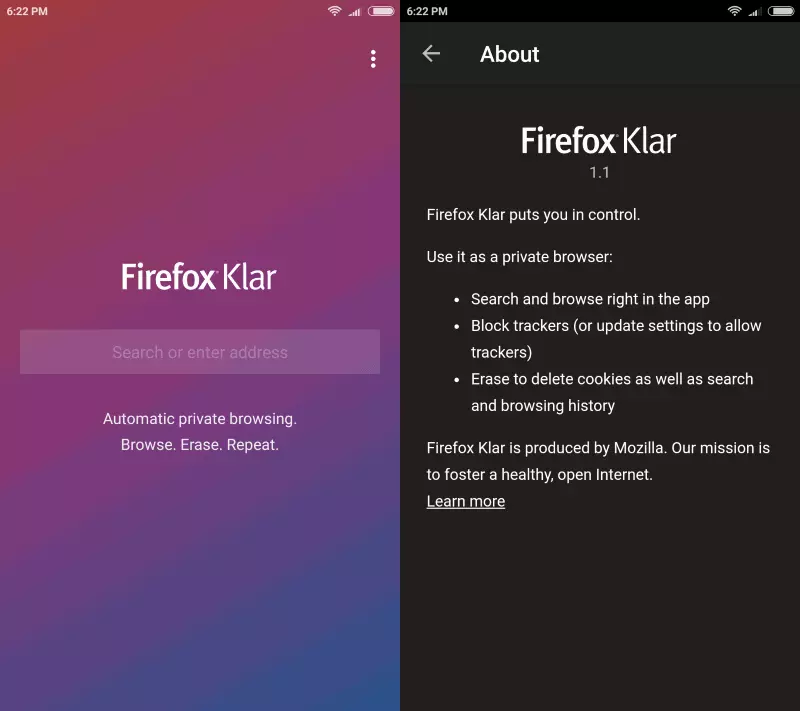 Android కోసం Firefox Focus 1.1 విడుదలైంది