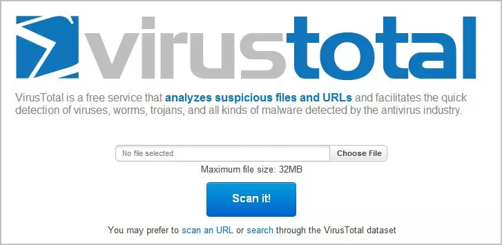 Virustotal opgedateer, aanvaar nou 32 megagreep-lêers