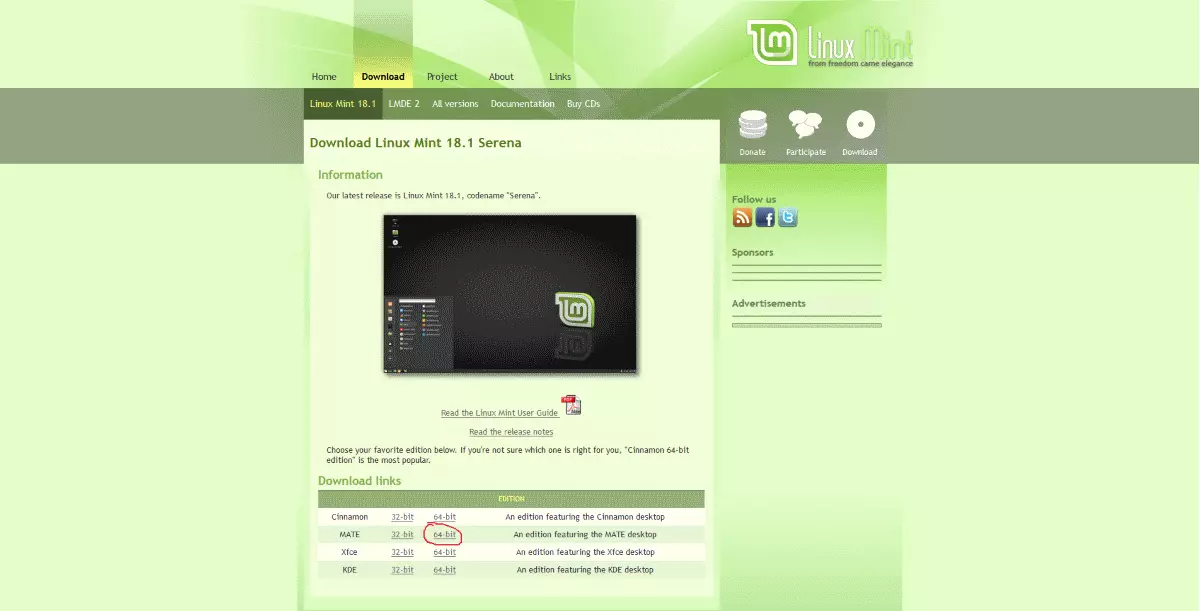 Σελίδα λήψης Linux Mint