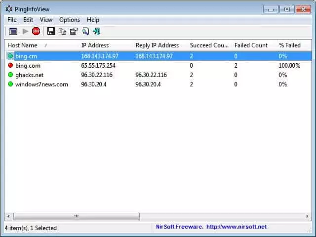 Ping Info View, Ping Meardere hostnammen, IP-adressen