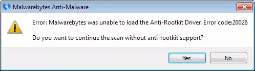 Malwarebytes Anti-Rootkit Driver Error Code 20026 хәбәр