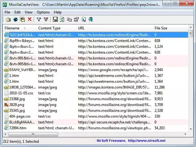 MozillaCacheView, Firefox Cache Management Software