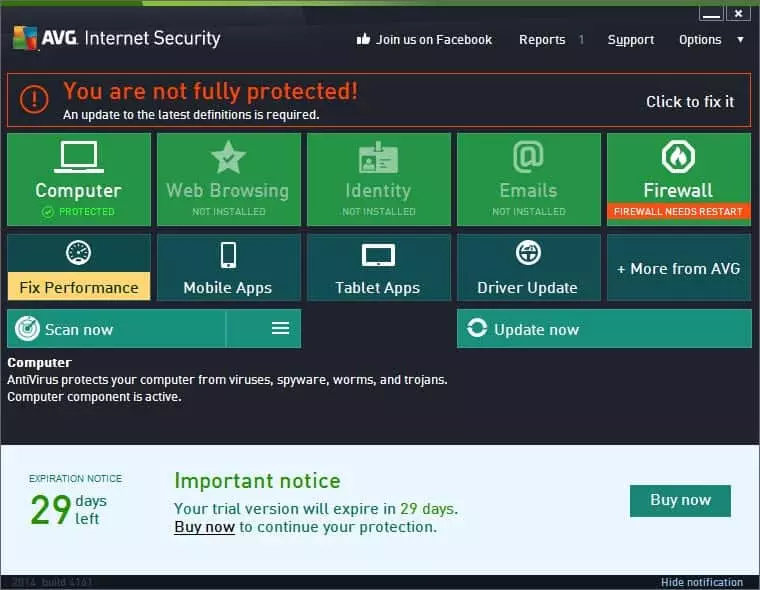 Gunakake AVG Downgrader kanggo ngowahi versi nyoba dadi AVG Free Antivirus