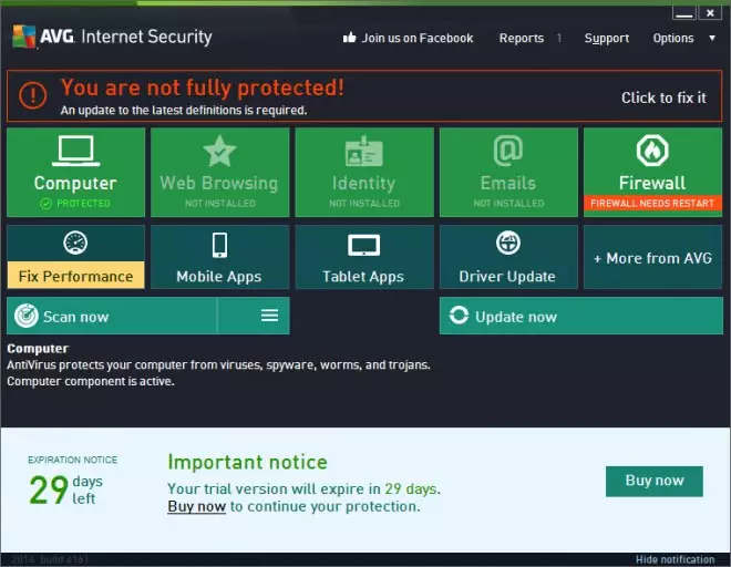 د AVG انټرنیټ امنیت محاکمه