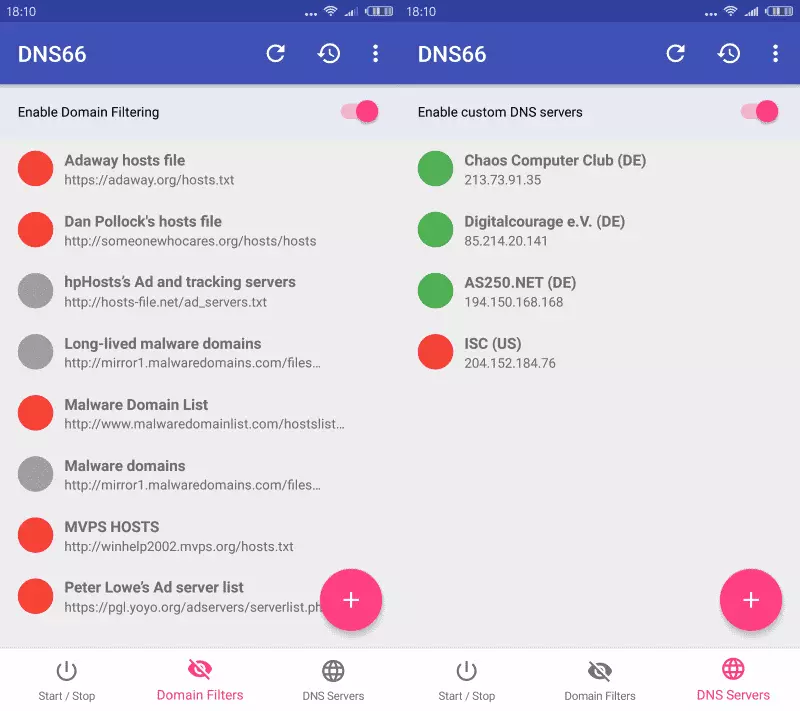 Ji bo Android-ê Bloker-based DNS66 Host