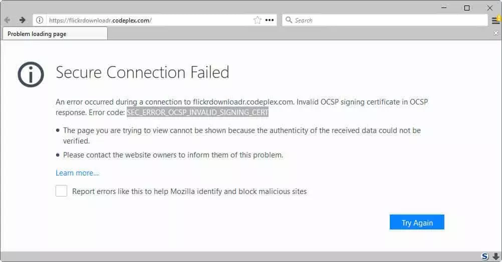 Firefox фрла безбедна врска Неуспешна за многу домени на Microsoft (поправено)