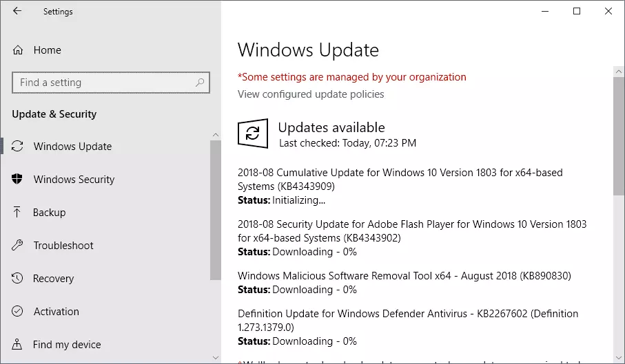 mga update sa seguridad ng microsoft windows Agosto 2018
