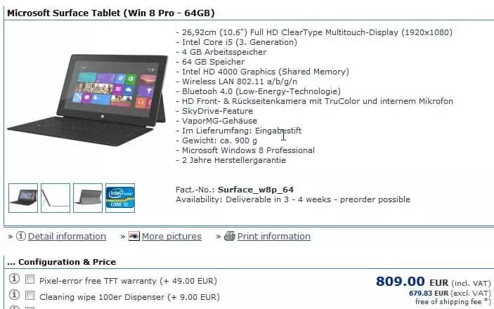 Inpormasi harga Microsoft Surface Pro