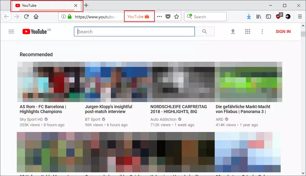 Weelka YouTube ee Firefox ayaa ka go'doomay YouTube gudaha browserka