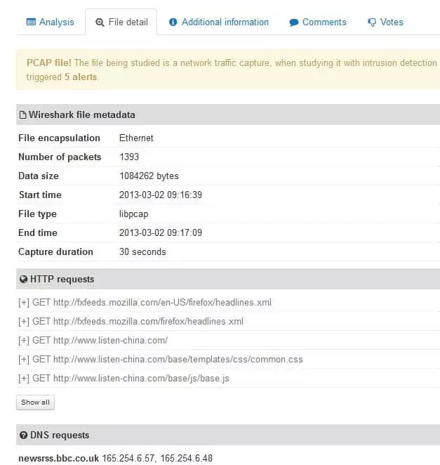 virustotal analyse pcap