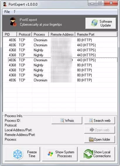 Gimonitor sa PortExpert ang mga komunikasyon sa TCP ug UDP sa Windows