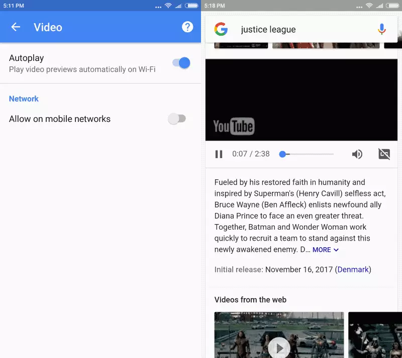 Google nxjerr videot me luajtje automatike në Android