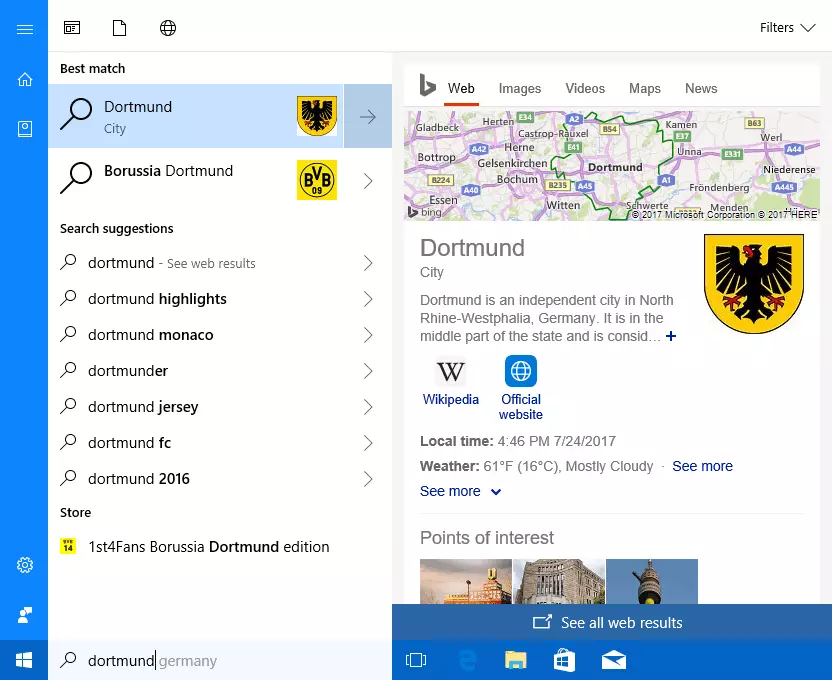 Windows 10 utökad webbsökning