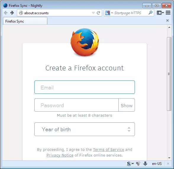 krei Firefox-konton