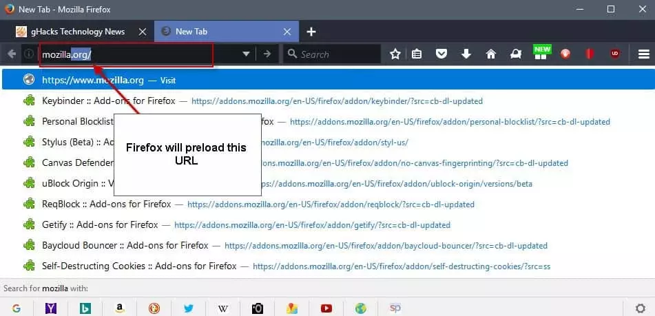 completamento automatico dell'URL di Firefox