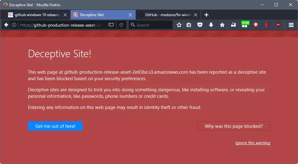 Firefox meungpeuk sadaya undeuran pelepasan GitHub salaku nipu